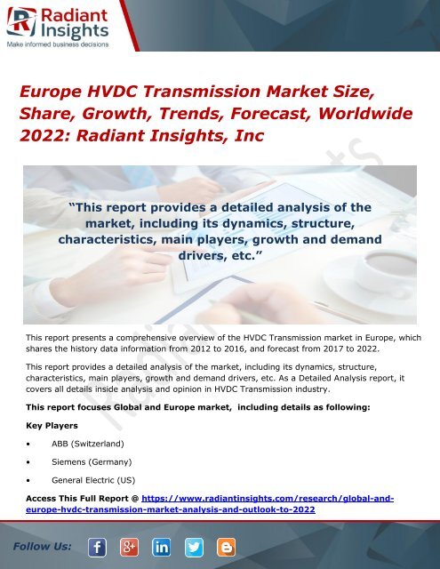Europe HVDC Transmission Market Size, Share, Growth, Trends, Forecast ...