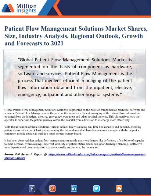 Patient Flow Management Solutions Market Size & Forecast Report 2021