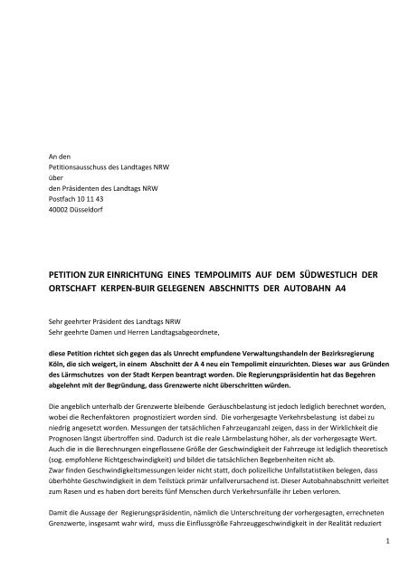 Petition, Stand 27.08.2017