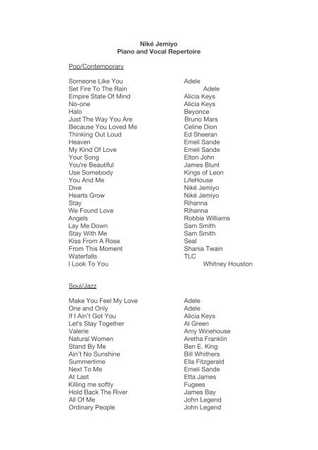Piano and Vocal Repertoire