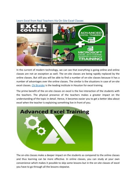 Learn Excel from Real Teachers Via On-Site Excel Classes