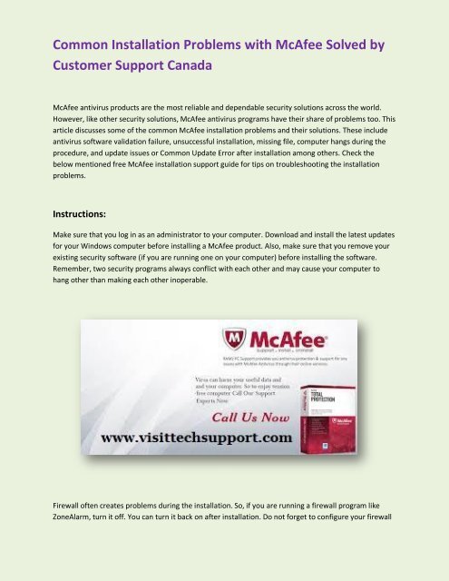 Common Installation Problems with McAfee Solved - Visittechsupport