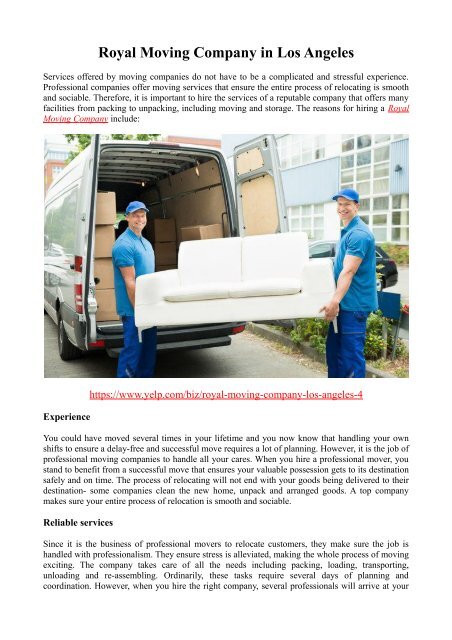 Royal Moving Company in Los Angeles