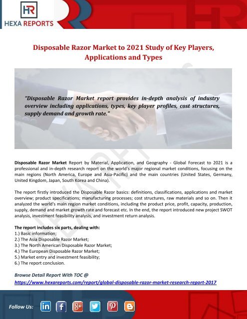 Disposable Razor Market to 2021 Study of Keyplayers, Applications and Types
