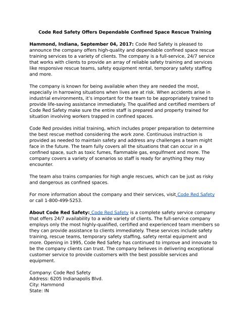 Code Red Safety Offers Dependable Confined Space Rescue Training