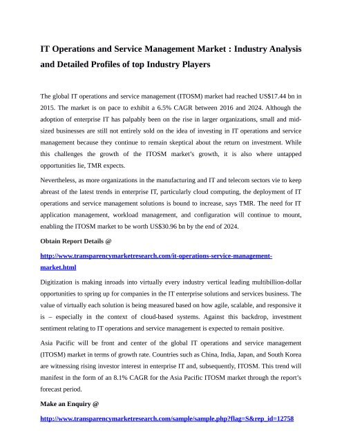 IT Operations and Service Management Market