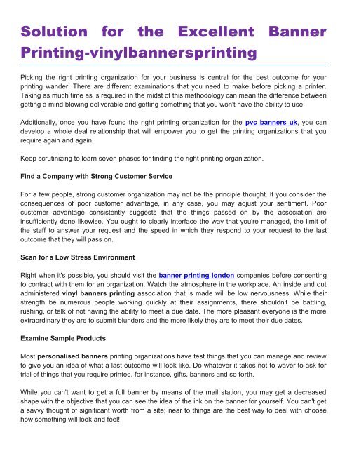 Solution for the Excellent Banner Printing-vinylbannersprinting