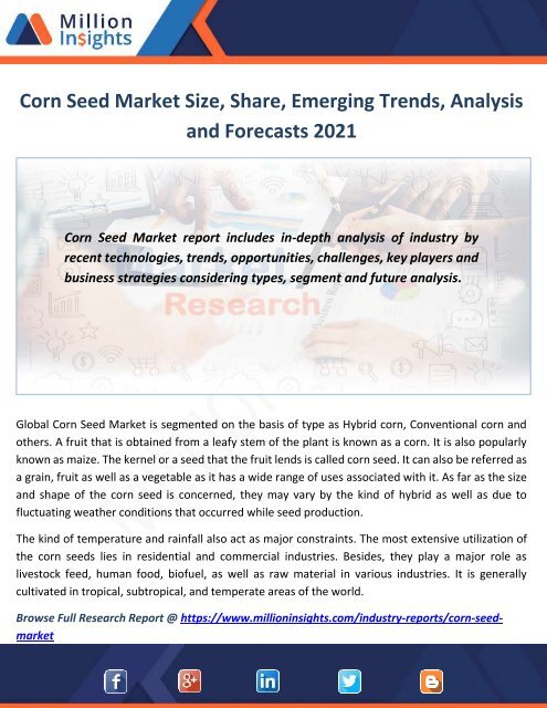 Corn Seed Market Size, Share, Emerging Trends, Analysis and Forecasts 2021