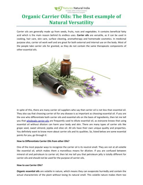 Organic Carrier Oils The Best example of Natural Versatility