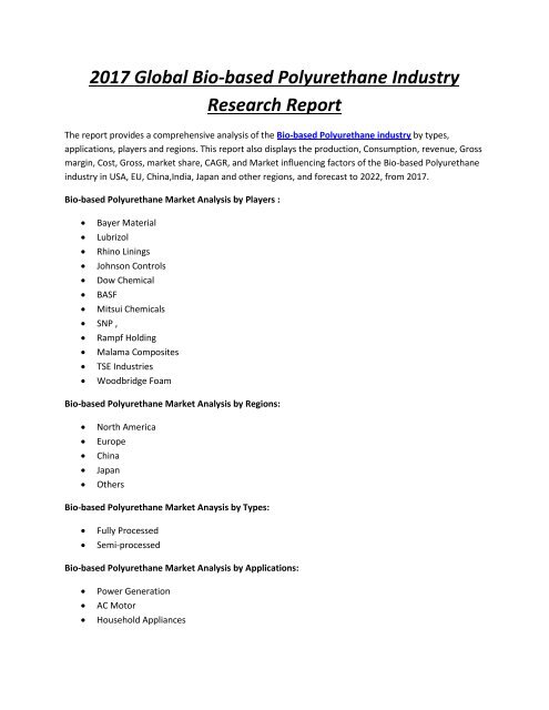 Global Bio-based Polyurethane Industry