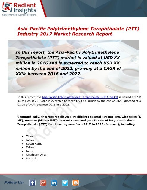 Asia-Pacific Polytrimethylene Terephthalate (PTT) Market Size, Share ...