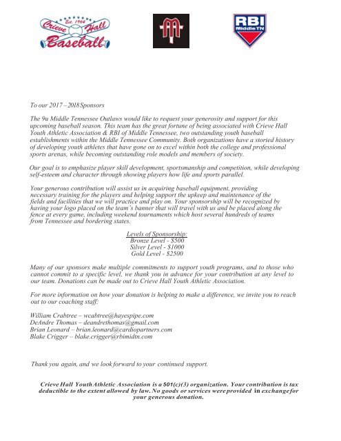 MT Outlaws Sponsorship Letter