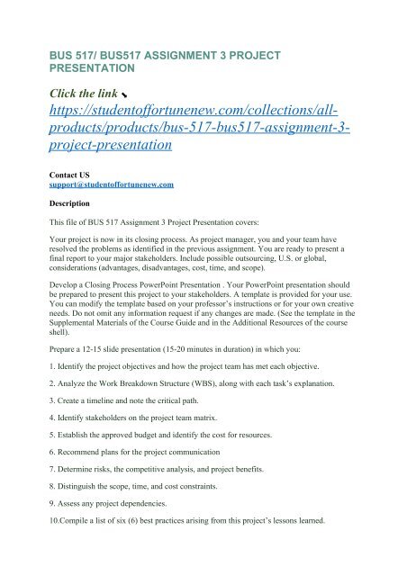 BUS 517: BUS517 ASSIGNMENT 3 PROJECT PRESENTATION