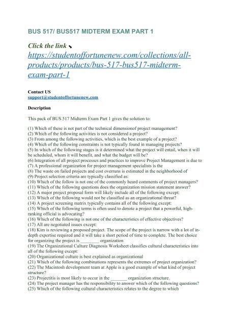 BUS 517: BUS517 MIDTERM EXAM PART 1 BUS 517: BUS517 MIDTERM EXAM PART 1