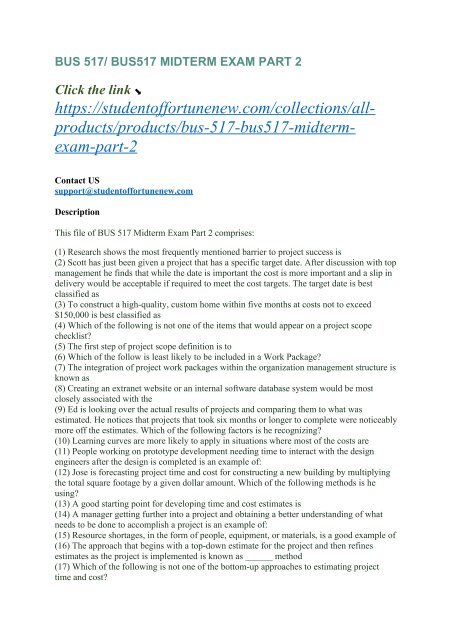 BUS 517: BUS517 MIDTERM EXAM PART 2