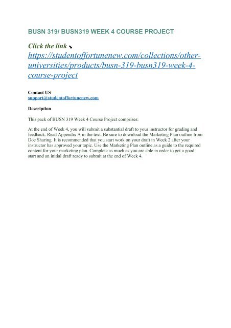 BUSN 319: BUSN319 WEEK 4 COURSE PROJECT