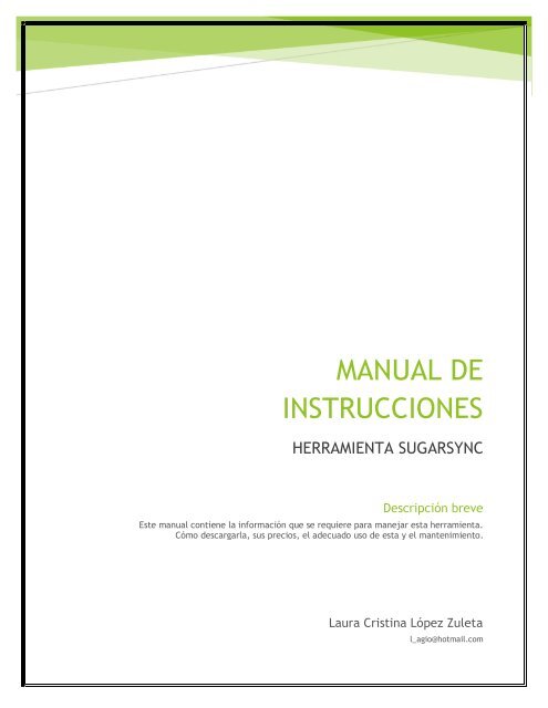 MANUAL DE INSTRUCCIONES DE LA HERRAMIENTA SUGARSYNC