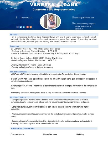 Project Resume - Vanessa Aldana