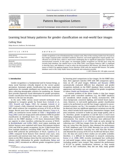 Learning Local Binary Patterns For Gender Classification On Real World