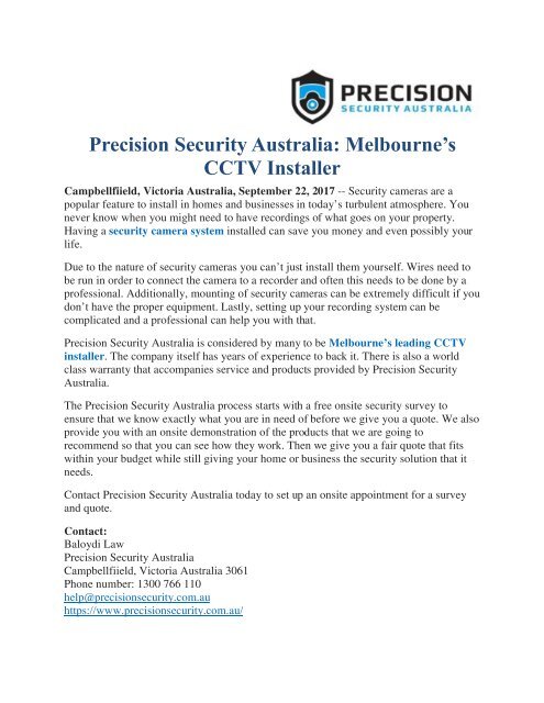 Precision Security Australia - Melbourne’s CCTV Installer