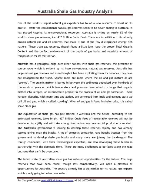 Australia Shale Gas Industry Analysis