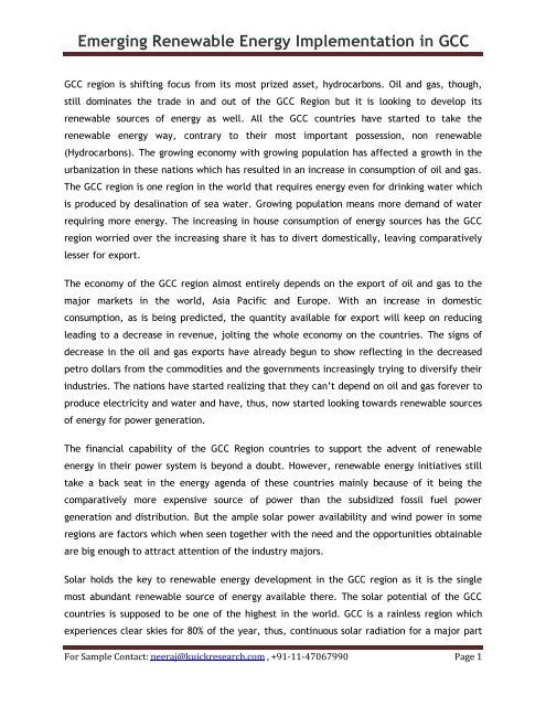 Emerging Renewable Energy Implementation in GCC