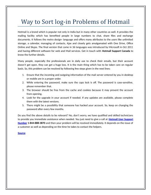 Way to Sort log-in Problems of Hotmail