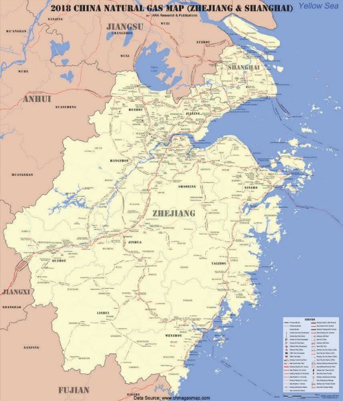 2018 China Natural Gas Map (Zhejiang and Shanghai)