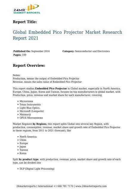 Global Embedded Pico Projector Market Research Report 2021