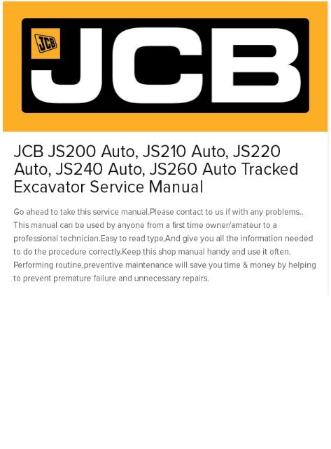 JCB JS200 Auto, JS210 Auto, JS220 Auto, JS240 Auto, JS260 Auto Tracked ...