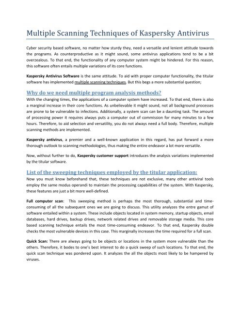 Multiple Scanning Techniques of Kaspersky
