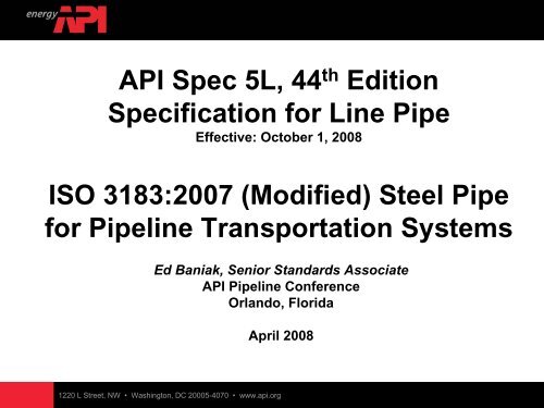 Specification for Line Pipe - American Petroleum Institute