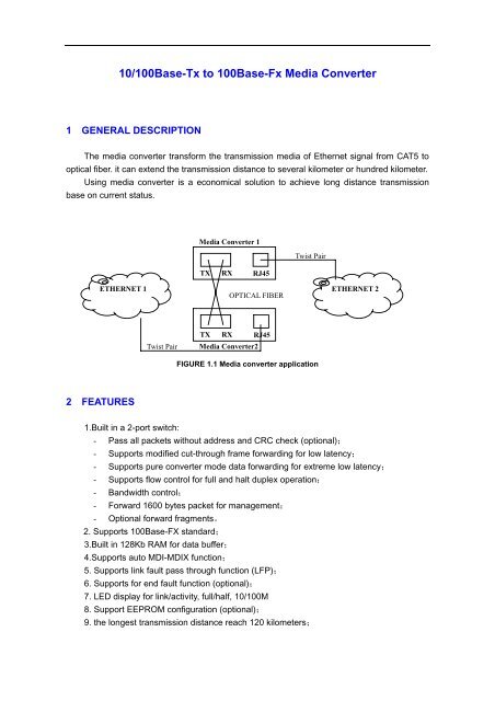 10/100Base-Tx to 100Base-Fx Media Converter