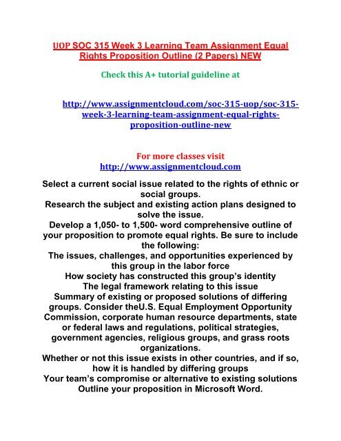 UOP SOC 315 Week 3 Learning Team Assignment Equal Rights Proposition ...
