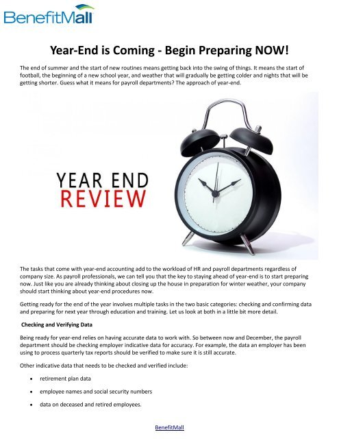 Year-End is Coming - Begin Preparing NOW