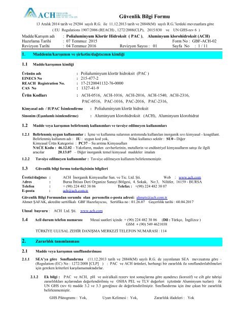 PAC MSDS TR
