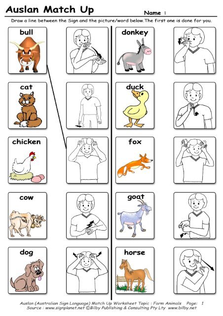 Farm Animal Auslan Actvities - SignPlanet.net