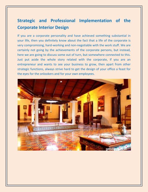 Strategic and Professional Implementation of the Corporate Interior Design