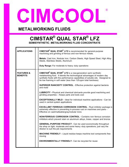 CIMSTAR QUAL STAR LFZ - cimcool.co.kr