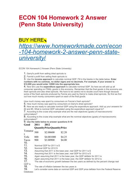 ECON 104 Homework 2 Answer (Penn State University)