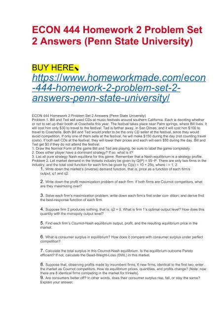 ECON 444 Homework 2 Problem Set 2 Answers (Penn State University)