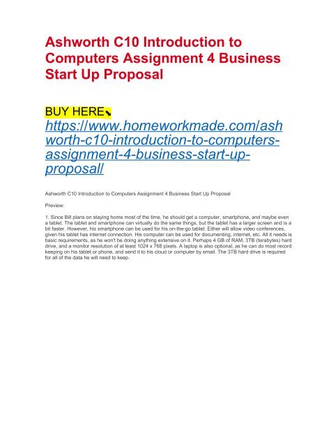 Ashworth C10 Introduction to Computers Assignment 4 Business Start Up ...