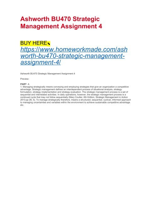 Ashworth BU470 Strategic Management Assignment 4