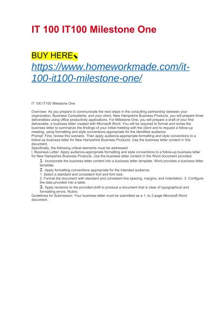 IT 100 IT100 Milestone One