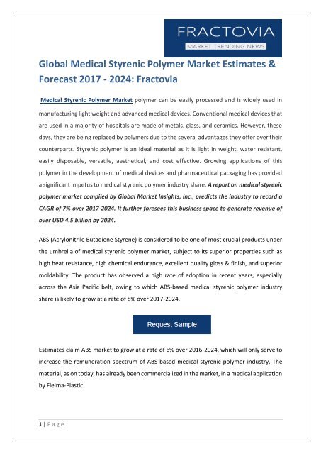 Medical Styrenic Polymer Market