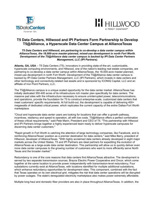 T5 Data Centers, Hillwood and IPI Partners Form Partnership to Develop ...