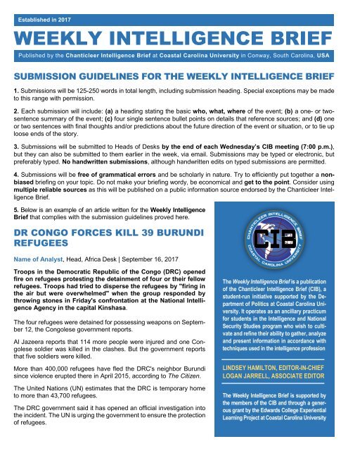 CIB Weekly Intelligence Brief Guidelines