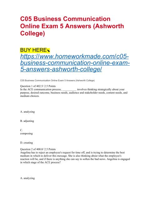 C05 Business Communication Online Exam 5 Answers (Ashworth College)