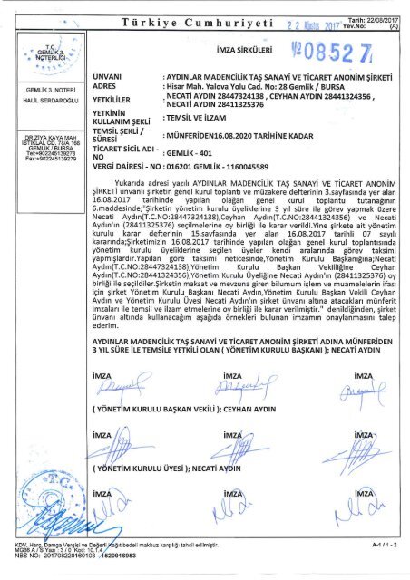 imza sirküleri a.ş. 2017