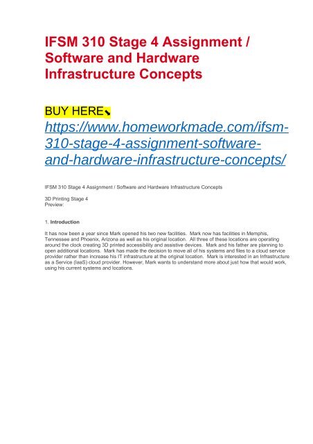 IFSM 310 Stage 4 Assignment : Software and Hardware Infrastructure Concepts